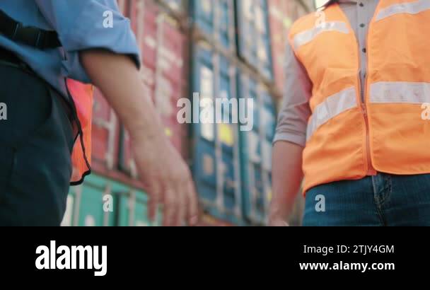 Close up of handshake in construction site industrial worker on factory ...