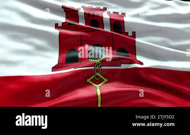 4k render Gibraltar Flag video waving in wind. Gibraltar Flag Wave Loop ...