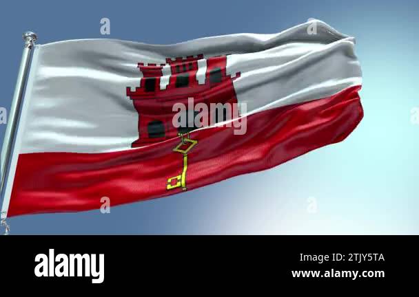 4k render Gibraltar Flag video waving in wind. Gibraltar Flag Wave Loop ...