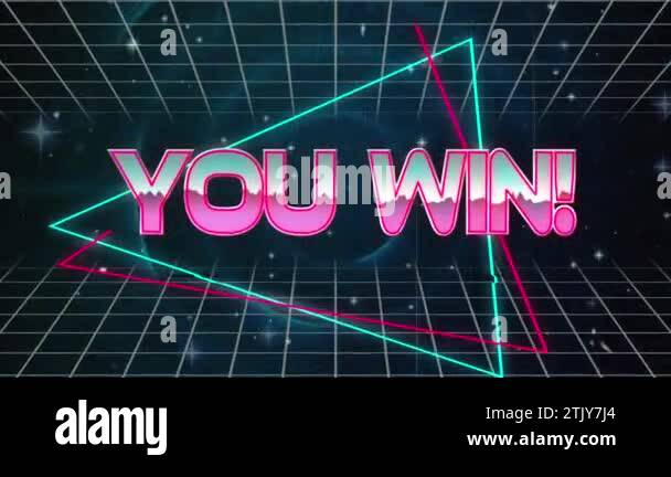 Animation of you win text over neon lines on dark background. Video ...