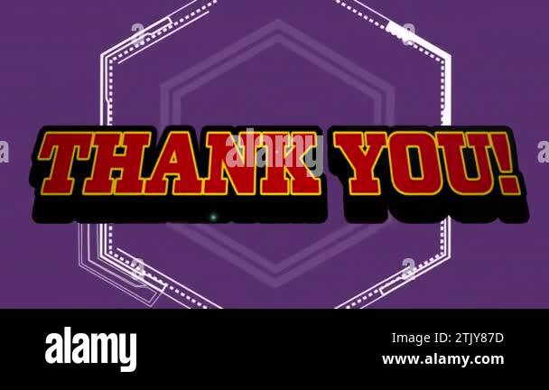 Animation of thank you text over purple background. Global data ...