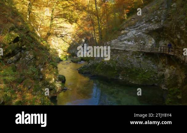 Picturesque sightseeing location of Vintgar Gorge in amazing colors of ...