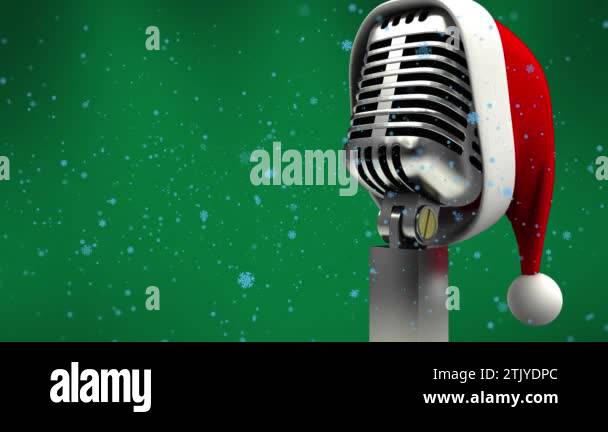 This digital animation shows a santa hat on a microphone, moving ...
