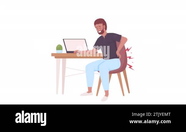 Animated character with acute pain. Office worker back problem. Full ...