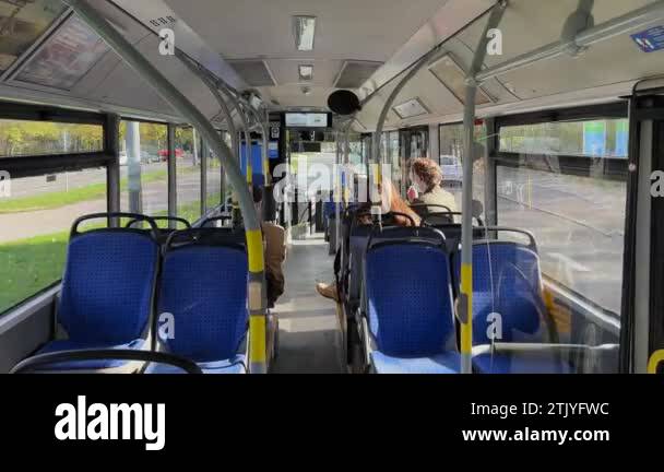 November 8, 2022. Germany. Munich. City bus on route, filmed inside the ...