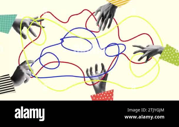 Stop motion, animation. Human hands connecting with string over light ...