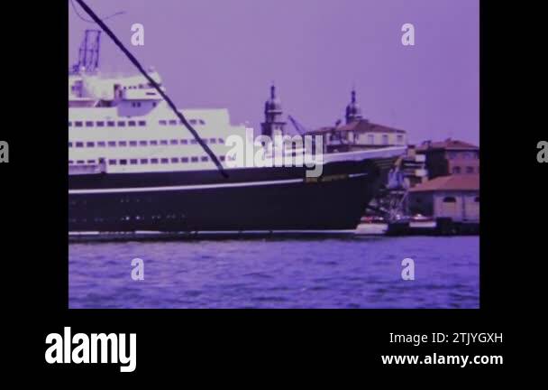 Venice, Italy June 1973: Cruise ships in port scene in 70s Stock Video ...