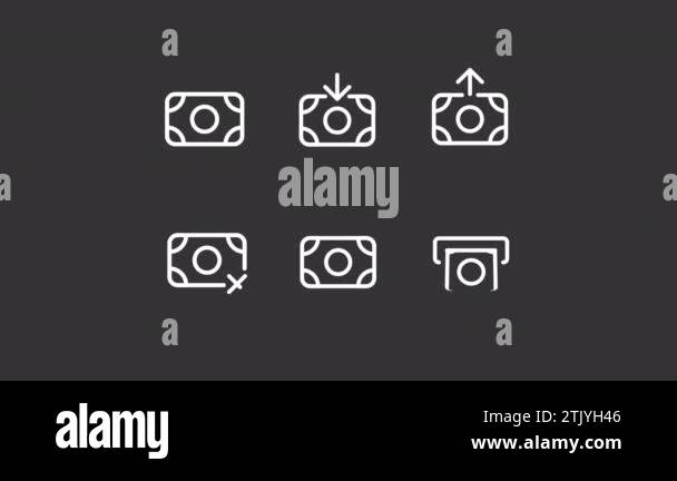 Animated cash white line ui icon set. Dollar banknotes. Seamless loop ...