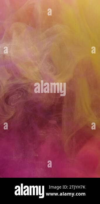 Vertical video. Color mist texture. Smoke flow. Steam wave. Pink yellow ...