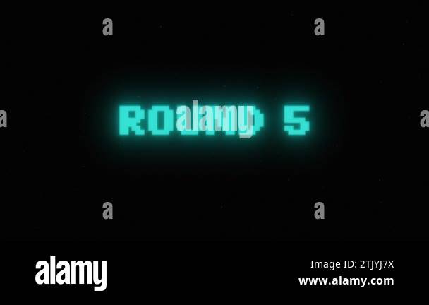 Round 5 message neon retro vintage 8 bit game over black screen. Retro ...