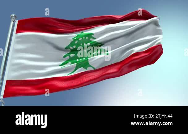 4k render Lebanon Flag video waving in wind. Lebanon Flag Wave Loop ...