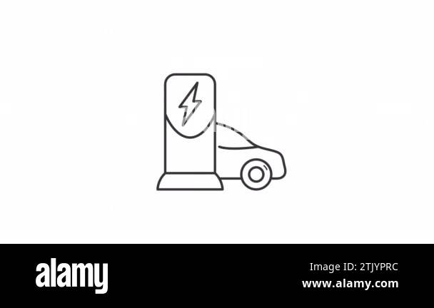 Animated EV service linear icons. Electrical vehicle station. Eco ...