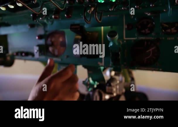 Man drives a flight simulator.The dashboard in the flight simulator ...