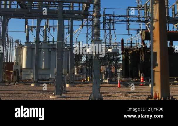 Electrical substation or electric grid of high voltage power lines and ...