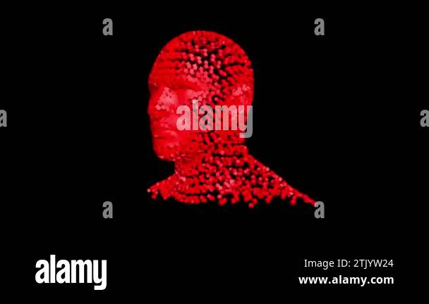 Destruction human head from cubes. 3D animation showing a process of ...