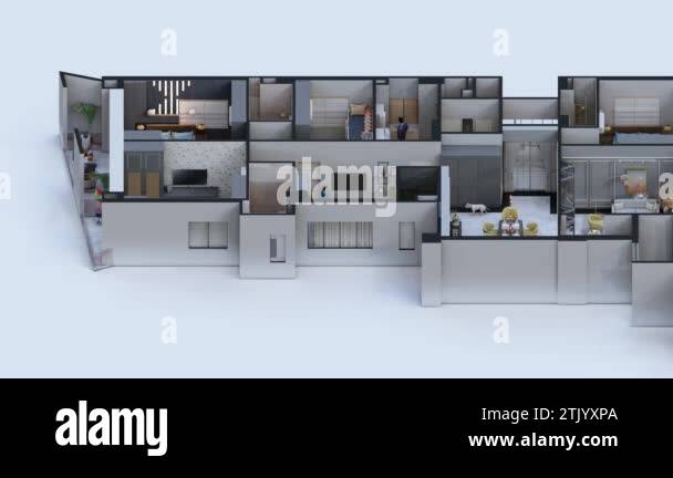 Animated isometric interior design plan of a 3 bedroom house Stock ...