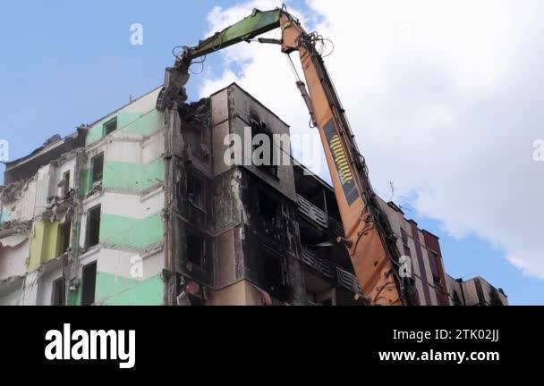 Demolition of a high-rise building. The collapse of a residential ...