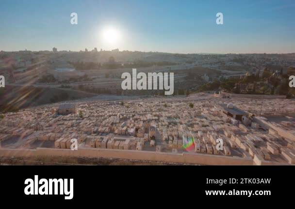 Jerusalem panorama view over the City at sunset timelapse with the Dome ...