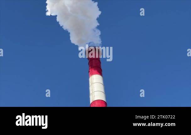 Static view single factory chimneys processing plant release white ...