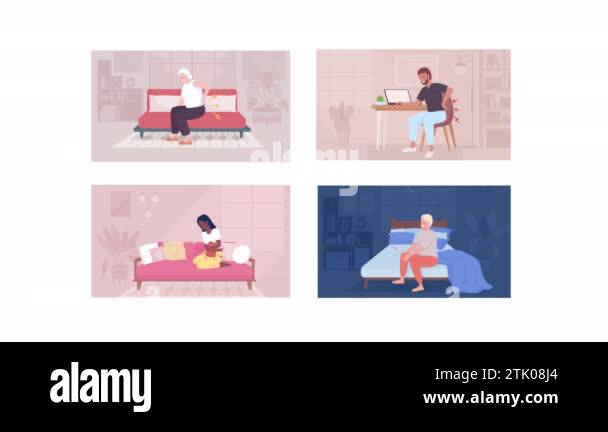 Animated pains illustration set. Sharp cramps. Back spasm. Painful ...