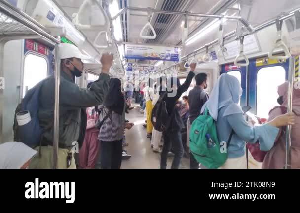 Jakarta, Indonesia - July 22, 2023: View inside the KRL commuter line ...