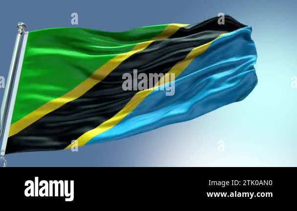4k render Tanzania Flag video waving in wind. Tanzania Flag Wave Loop ...