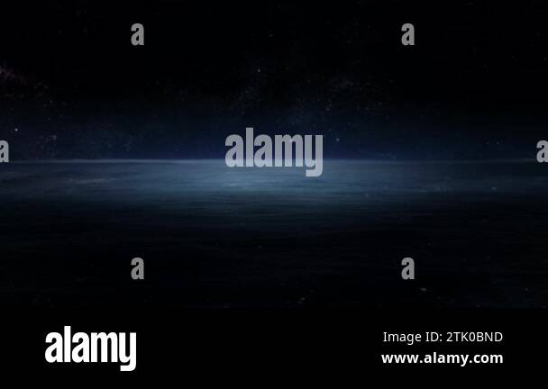 Fantasy night ocean landscape starry sky in interstellar space. Fog and ...