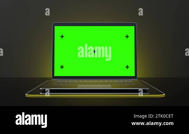 Metallic Laptop Mock-Up on stand and led RGB illumination light border ...