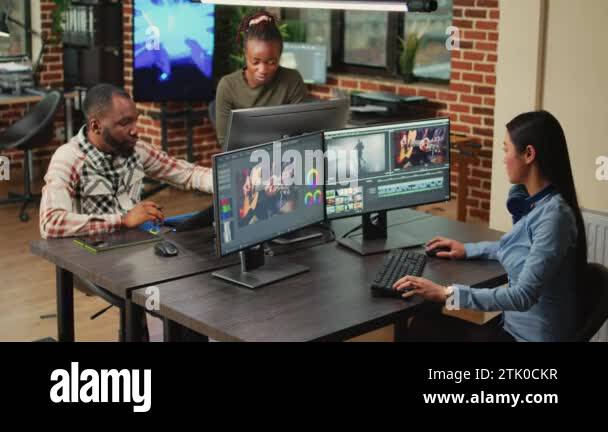 Professional artist working on film footage design with retouching ...