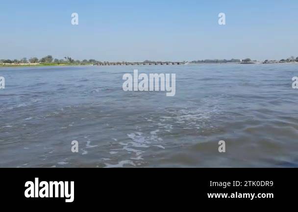 Yamuna River view from the boat in the day at Vrindavan, Krishna temple ...