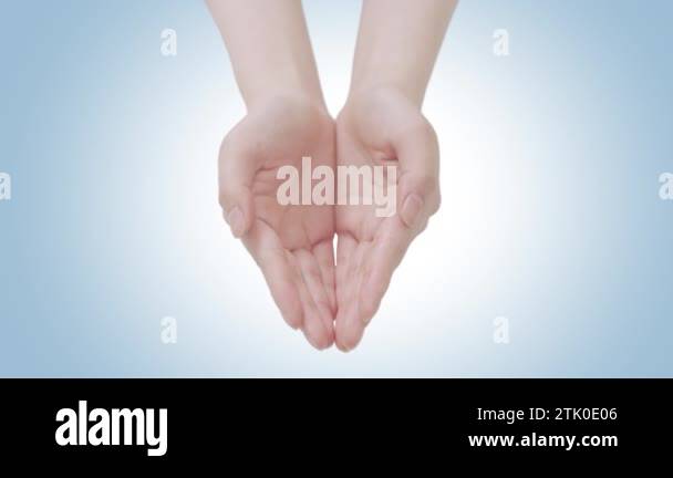 Female beauty hands showing palms top view in giving or receiving ...