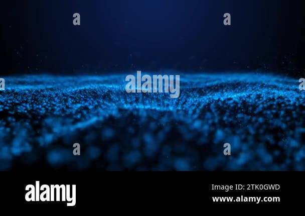 Abstract digital wave of particles and energy. Particles of blue energy ...