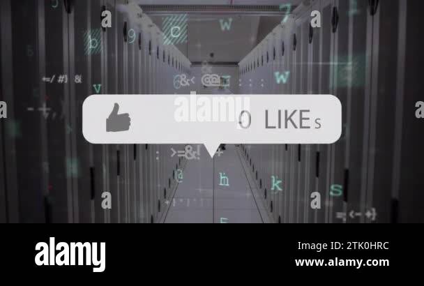 Animation of thumbs up icon, likes text in message bar, caucasian man ...