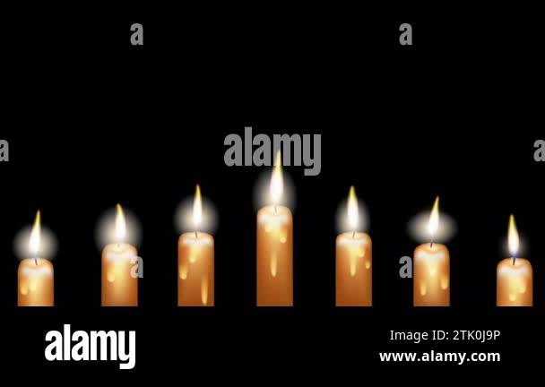 Twinkling lights of orange wax candles on a black screen. Animation ...