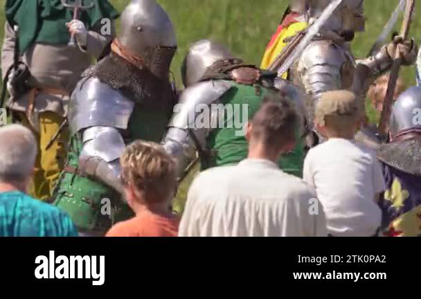 Actors Dressed Up As Medieval Knight Fight Behourd During Spottrup ...