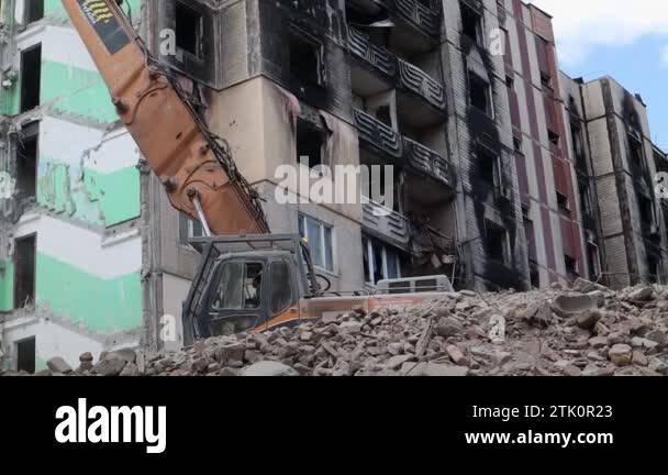 Residential high-rise building after a strong fire. Apartments and ...