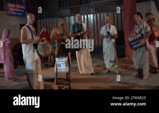 VRINDAVAN, INDIA September 01, 2022 : Devotee playing Kirtan chants in ...