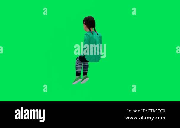 3d render green screen chroma key animation isolated Baby girl in ...