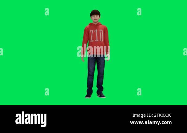 3d render green screen chroma key animation isolated The teenage boy is ...