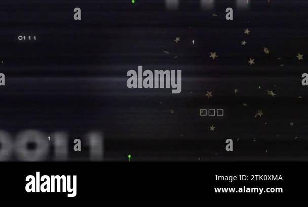 Animation of glitch technique over x mark, binary code, circuit board pattern over black ...