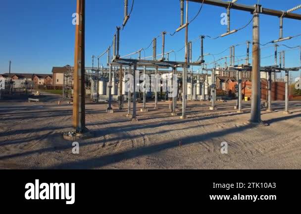 Electrical substation or electric grid of high voltage power lines and ...