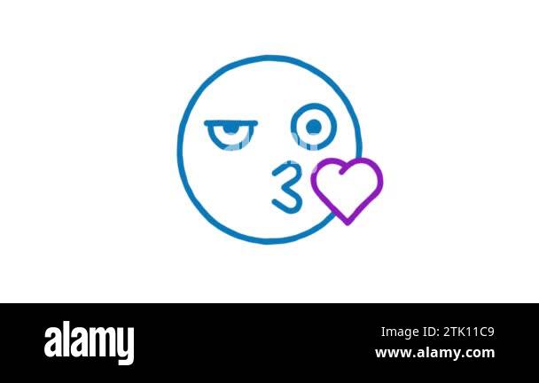 Emoticon kisses with heart and winking. Animated doodle emoticon. Alpha ...