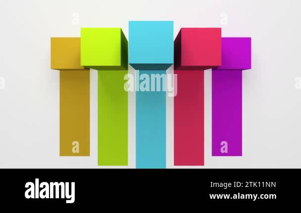 3D Five square bar title box chart, presentation template.version 4 ...