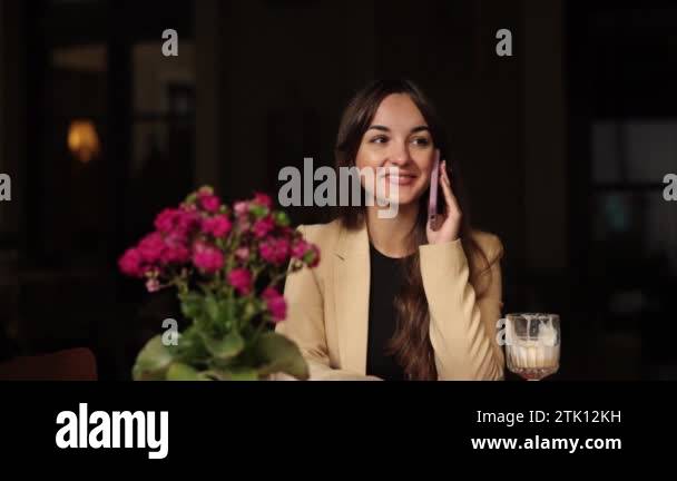 having talking, rest in cafe, woman relaxing. In coffee shop, young ...