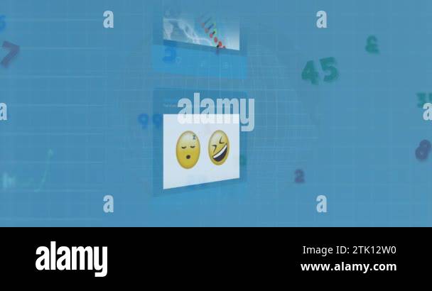 Animation of emoticons, globes, dna helix, cat, multiple graphs over ...