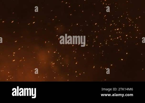 4K Fire Particles over black background Flying Embers from fire smoke ...