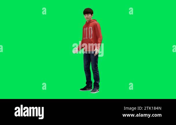 3d render green screen chroma key animation isolated High school boy in ...