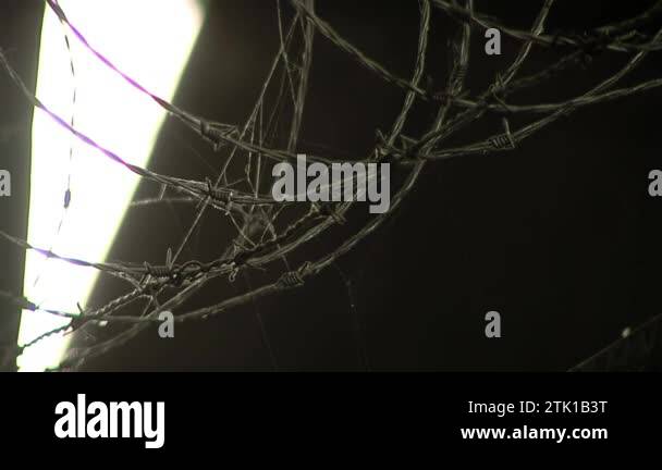 Barbed Wire on Top of Prison Fence in a Corridor of an Old Maximum ...