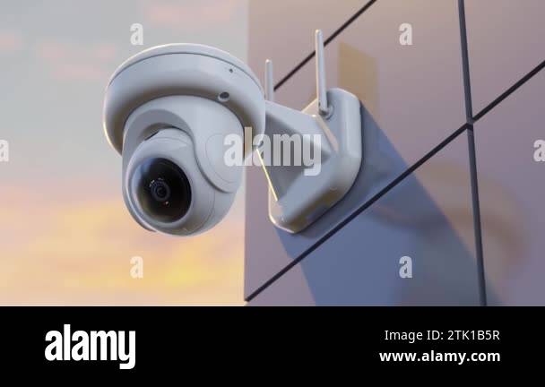 CCTV camera security installed on wall of the building or office Time ...