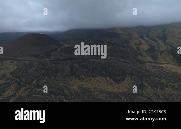 Panoramic aerial wide view of the active volcano Etna, extinct craters ...